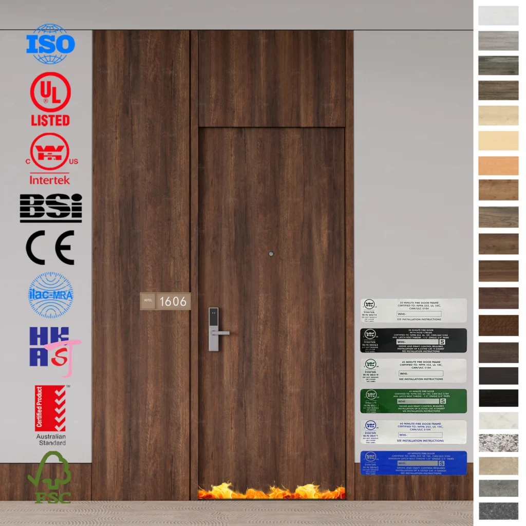 Pintu Tahan Api Bersertifikat AS16034 Desain Kayu HPL untuk Hotel