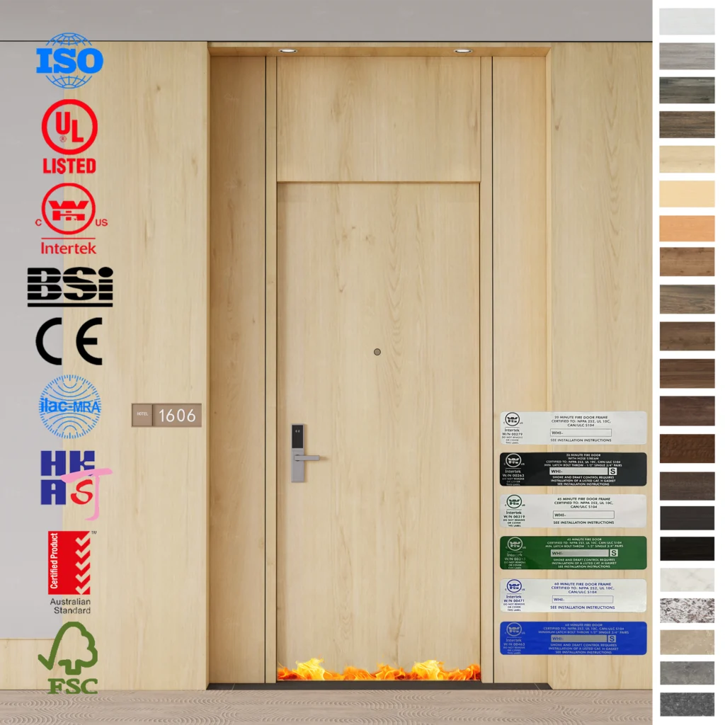 Porte coupe-feu Mexico Timber HPL, conception personnalisée pour hôtels